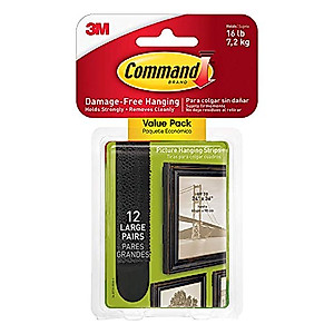 Command Large Picture-Hanging Strips, Black, 12-Sets