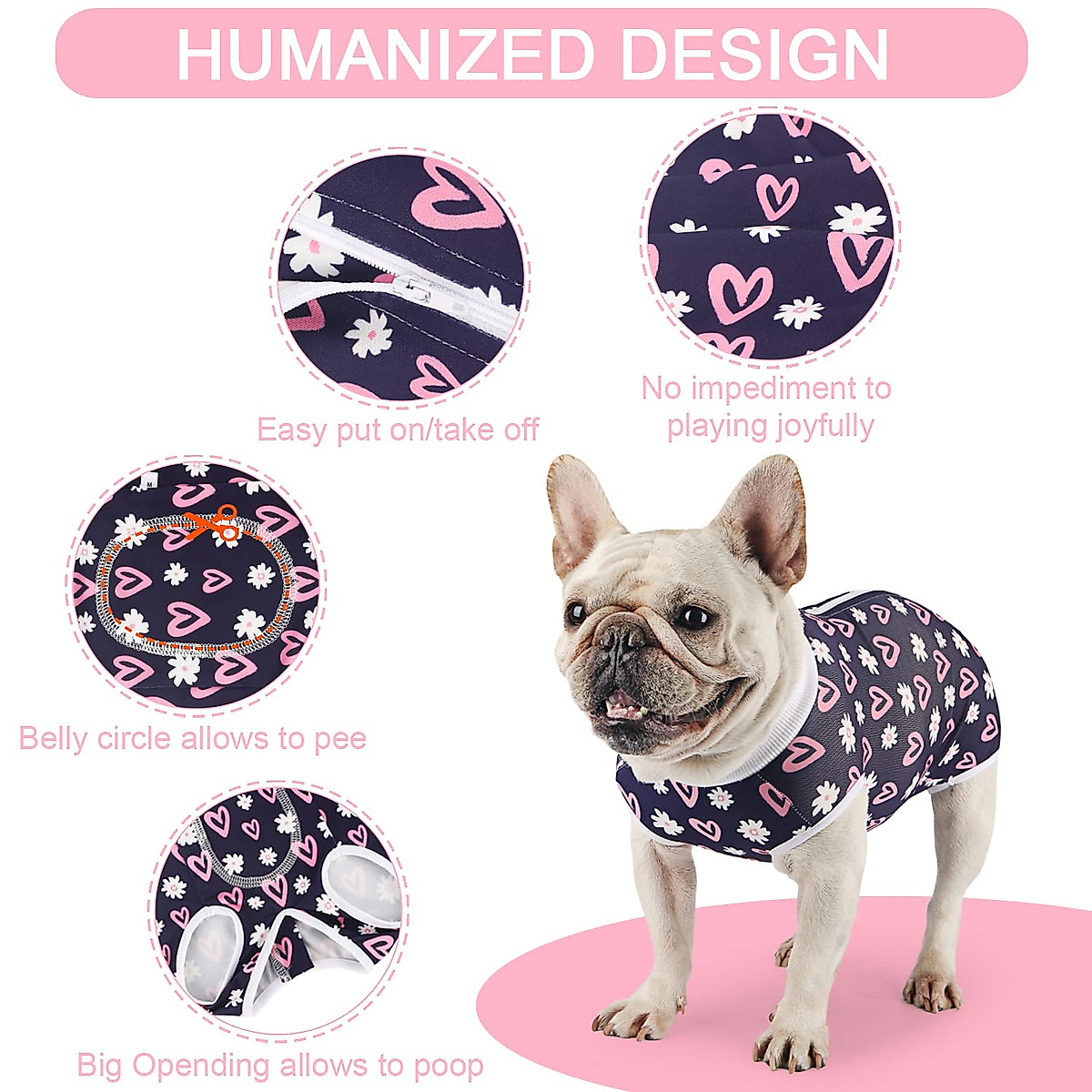 Due Felice Dog Surgery Suit Female Spay Recovery Suit for Dogs Surgical Recovery Suit for Female Dog Neuter Recovery Suit Male Dogs Onesie for Surgery Fits Small Medium Dog Love/Flower/X-Small