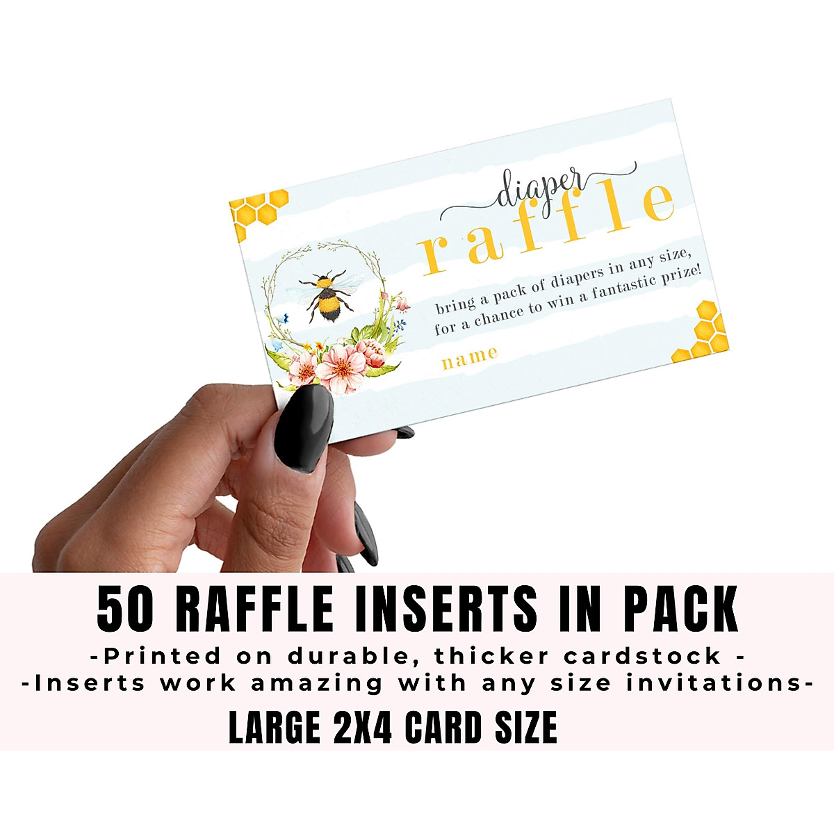 Mama Bee Diaper Raffle Tickets, Gender Neutral Baby Shower Games for Prizes, Girls Baby Shower Diaper Raffle Invitation Insert Cards, 50 Pack