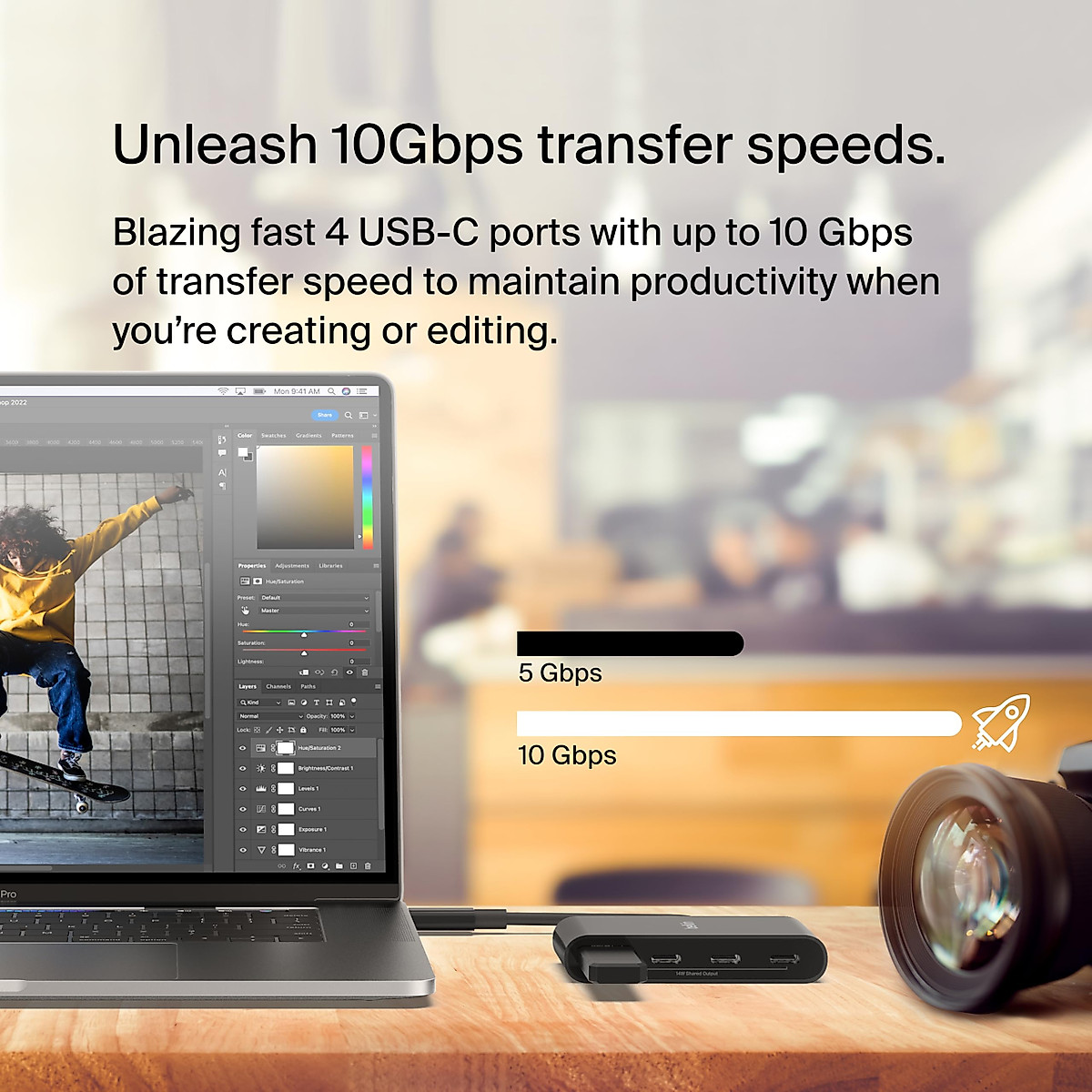 Belkin Connect USB-C™ to 4-Port USB-C Hub, Multiport Adapter Dongle with 4 USB-C 3.2 Gen2 Ports & 100W PD with Max 10Gbps High Speed Data Transfer for MacBook, iPad, Chromebook, PC, and More, Black