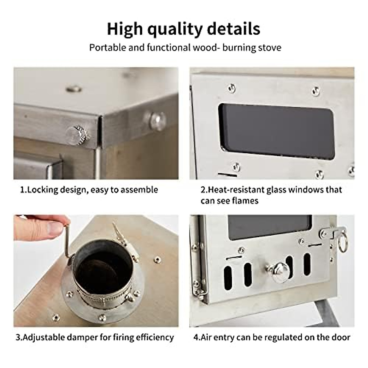 XCMAN Camping Wood Stove | Backpacking Stove | Small Tent Stove Portable Tiny Wood Burning Stove for Tents, Ice fishing Tent, and Camping Precision Stainless Steel Construction, Includes Chimney Pipe