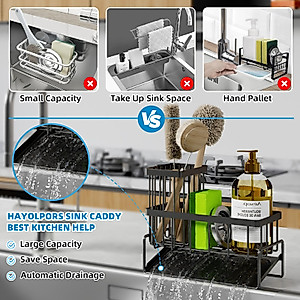 Sponge Holder for Kitchen Sink - Rustproof Sink Caddy with Brush Holder, Self-Drainage Kitchen Sink Organizers and Storage Dish Soap Dispenser Home Essentials Organization Accessories, Black