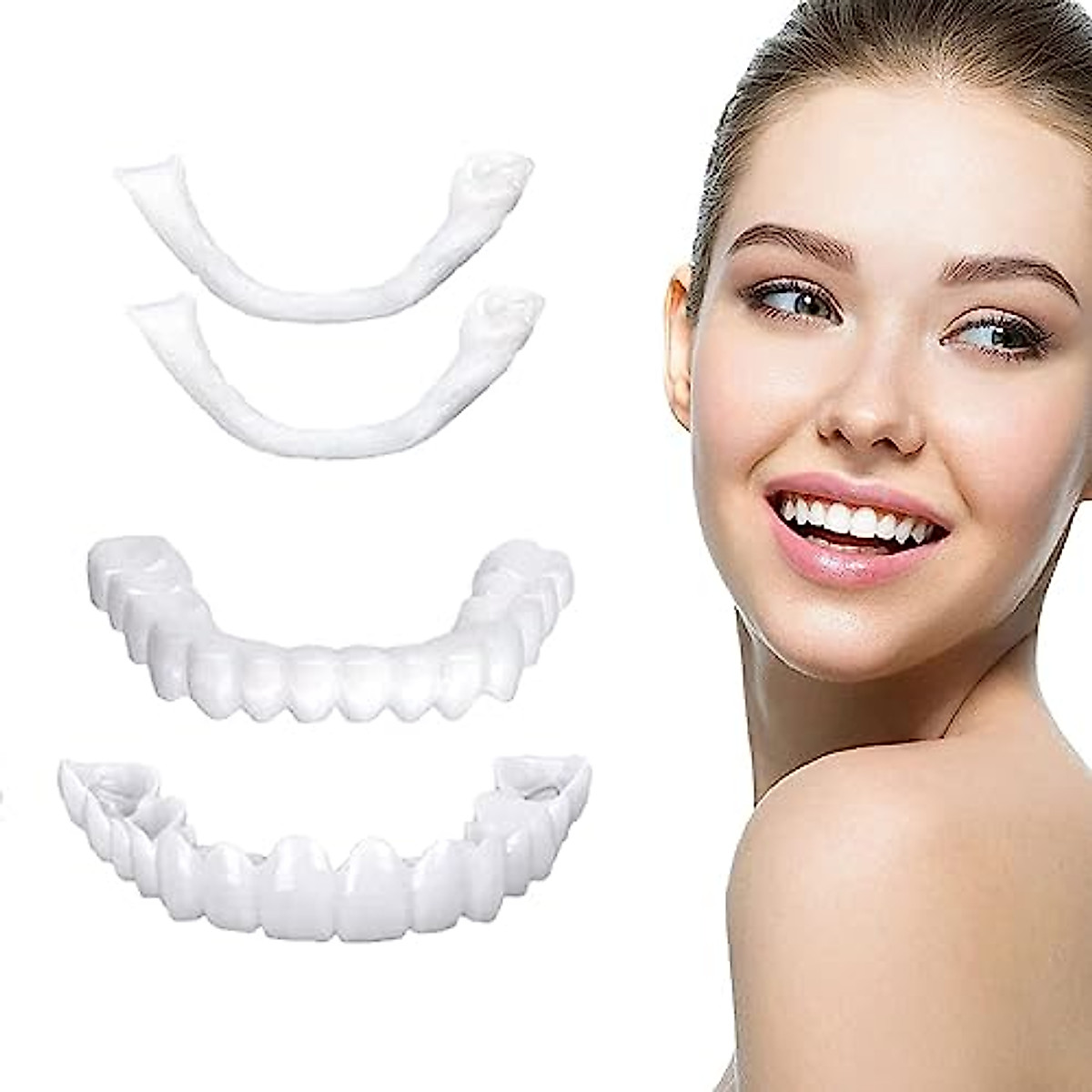 Fake Teeth,2 PCS Veneers Dentures Socket for Women and Men, Dental Veneers for Temporary Tooth Repair Upper and Lower Jaw, Protect Your Teeth and Regain Confident Smile, Bright White-1