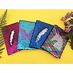 GINMLYDA Sequin Girls Journal for Kids, 8.5x5.5 Inches 160 Lined Pages Diary for Girls Butterfly Reversible Flip Sequence Notebook for Teenage Pre School Writing Drawing Travel Gifts (Purple- Blue)