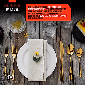 20-Piece Gold Silverware Set, MAGEME Premium Stainless Steel Flatware Cutlery Set for 4, Home Restaurant Hotel, Kitchen Utensils Set, Include Forks Spoons, Mirror Polished, Dishwasher Safe