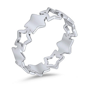 Simple Plain Stacking Patriotic USA American Celestial Star Eternity Band Ring For Women Teen .925 Sterling Silver