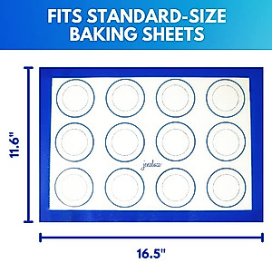 Jenaluca Silicone Baking Mat 2 Pack Non Stick with Cookie Measurements Heat Resistant for Cookies & Other Pastries or Meat,Pastry Mat,Non Slip- 16.5 x 11.6