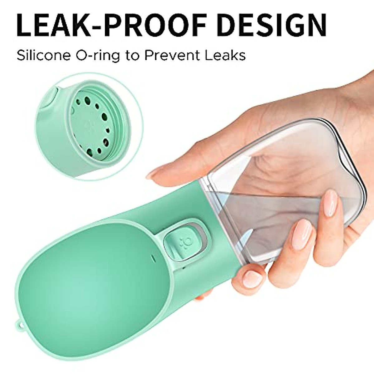 Airoto Dog Water Bottle, 12OZ Portable Water Bowl for Dog Leak Proof Dog Water Dispenser for Walking, Hiking & Travel Food Grade Plastic (Green)