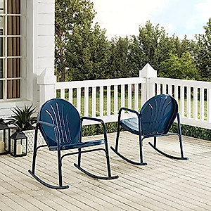 Crosley Furniture Griffith Retro Metal Outdoor Rocking Chairs, Set of 2, for Porch, Deck, Balcony, Backyard, Navy Gloss