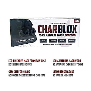 CHARBLOX Ultra Premium Grilling Charcoal Logs - 100% Natural, Lasts 5 Hours, Sustainable, for Grilling/BBQ/Smoker/Big Green Egg/Kamado/Ceramic Grill/Weber/Yakitori, Thai/Binchotan Alternative (10LB)