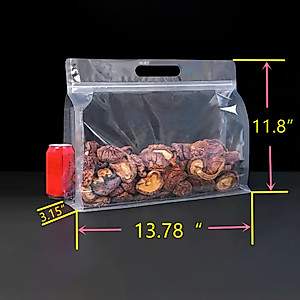 16Pack Transparent Plastic Flat Bottom Storage Bags with Carry Handle for Holding Food,Sealing Zipper Packaging Things Containers Convenient and Portable to Outing (13.78x11.8)