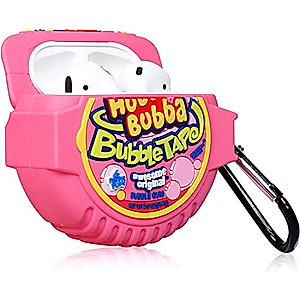 Lupct for Airpod 2/1 Silicone Case Soft Cartoon Fashion Cute Food Design Air Pods Cover Girls Women Funny Fun Cool Unique Kawaii Keychain Cases for AirPods 2&1 (Bubble Gum+Blue Sour Candy)(2 Packs)