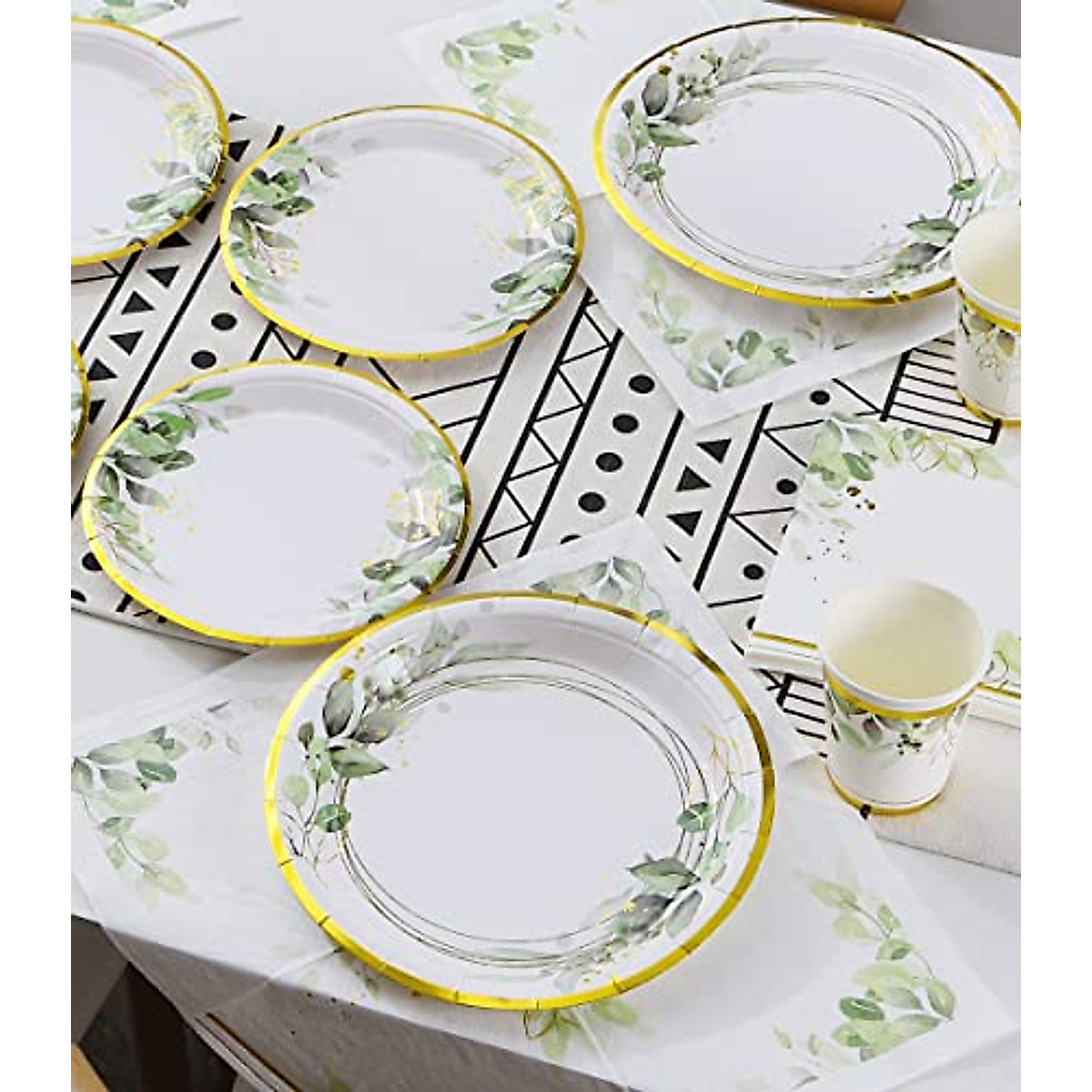 Winoo Design Green Plates and Napkins Party Supplies - Serves 16 - Greenery Theme Decorations