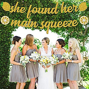 OKUSUN She Found Her Main Squeeze Banner for Lemon Citrus Lemonade Theme Bridal Shower Bride to Be Wedding Engagement Bachelorette Party Supplies Gold Glitter Decorations (She Found Her Main Squeeze)