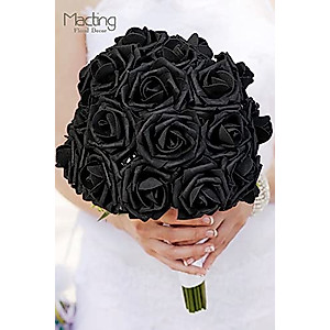 MACTING Black Roses Artificial Flowers, 30pcs Real Touch Fake Foam Roses for DIY Bouquets Wedding Party Baby Shower Home Decoration (Black)