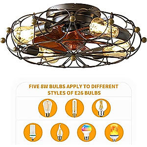 Ceviept Caged Ceiling Fans with Lights and Remote Control, Flush Mount Ceiling Fan with Light, Include Bulbs 6 Speeds Reversible Blades, Low Profile Ceiling Fan, Farmhouse Modern Lighting Fan-Black