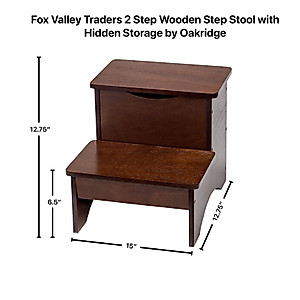 Fox Valley Traders 2 Step Wooden Step Stool with Hidden Storage by Oakridge, 15" W x 12 3/4" D