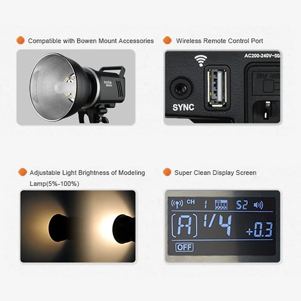 Godox MS300 300W 2.4G Built-in Wireless Receiver Lightweight, Compact and Durable Studio Flash Bowens Mount and 150W Modelling Lamp with Standard Reflective