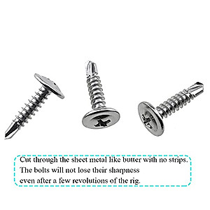 Hao Pro #8 x 3/4" Flat Head Phillips Self Tapping Drilling Bolts Screws with Drill Point Keep Flush Go in Cut Thread Clean Secure Well Sturdy Easy Drive Not Rust Dull 410 Stainless Steel 60PCS