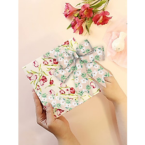 ALIBBON 2 Rolls 2.5" × 5 Yd Spring Magnolia Butterfly Wired Edge Ribbon Spring Flower Burlap Ribbons Lace Butterfly Ribbon Flaxen Ribbon for Spring Wreath DIY Crafting Gift Wrapping Party Decoration