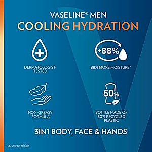 Vaseline Men Cooling Hydration 3-in-1 Face, Hands & Body Lotion for Men for Dry Skin with Menthol & Ultra-Hydrating Lipids 20.3 oz, Pack of 4