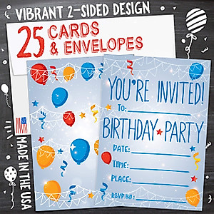 Drake Mason Party Invitations for Boys, Girls, Kids | 25 Invite Cards with Envelopes | Birthday Party Supplies… (Blue)