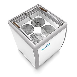 Koolmore 26 inch Commercial Ice Cream Dipping Cabinet Display Case, 4 Large Displayed Tubs, 2 Storing Tube, Sliding Glass Door, Rolling Wheels and Lockable Breaks [5.7 Cu. Ft.] (KM-ICD-26SD) White