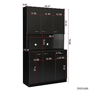 NOSGA Kitchen Pantry Storage Cabinet, 71" Kitchen Buffet Cabinet with Buffet Cupboard 6 Doors & 3 Shelves, Storage Cabinet Microwave Stand with Drawer for Home Kitchen(Black)