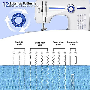Sewing Machine for Beginners, Portable Mini Sewing Machine, Upgraded Double Needle Sewing, 12 Built-In Stitches, 2 Speeds Double Thread with Foot Pedal, Sewing Machine for Kids, Adults, Blue