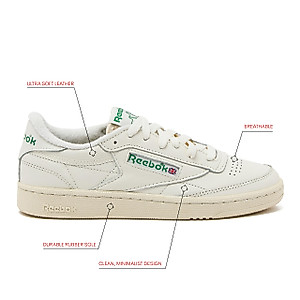 Reebok Club C Vintage Tennis Sneakers for Women, Chalk/Alabaster/Glen Green, 7.5