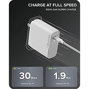 ALOGIC 100W MacBook Pro Charger USB C Charger with GaN Fast Tech, PD 3.0 Laptop Charger for MacBook Pro 16/13, Air, M1 Mac, XPS 15/13, iPad Pro, iPhone 13/13 Pro/Max/13 Mini Galaxy, Pixel & More