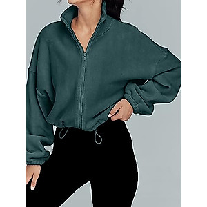 AUTOMET Womens Fleece Jackets Zip Up Oversized Sweatshirts Winter Clothes Long Sleeve Crop Sherpa Fall Outfits Fashion Green S