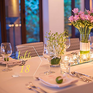 30 Pcs Gold Acrylic Wedding Table Numbers with Stand Printed Clear Acrylic Table Number Stand Table Number Signs for Wedding Reception Event Party Dining Room(Hexagonal)