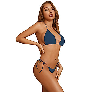 Dadress Women's Halter Bikini Sets Spaghetti Strap Swimsuit Sliding Triangle Bathing Suit 2 Piece Sexy Bikinis Blue