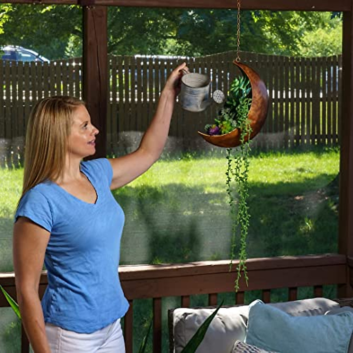 Oakadoaks Hanging Moon Planter for Moon Room Decor Great for Succulents,Air Plant,Mini Cactus,Faux,Artificial Plants-12” Boho Rustic Metal Planters,Gifts for Women,Birthdays,Nursery