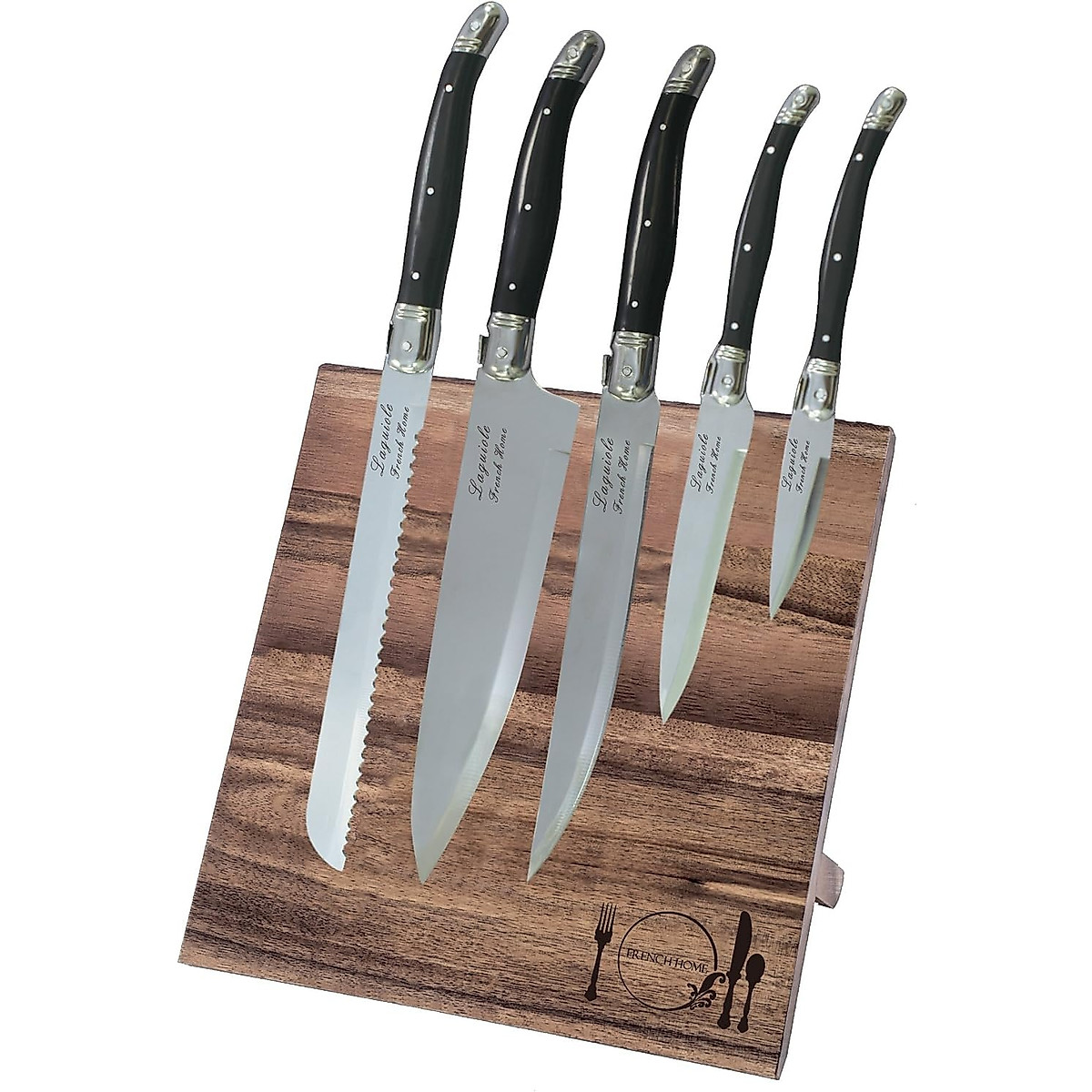 French Home, LLC 5 Piece Laguiole Kitchen Knife Set, Black