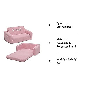 Delta Children Cozee Flip-Out Sherpa 2-in-1 Convertible Sofa to Lounger for Kids – Customize with Name, Pink