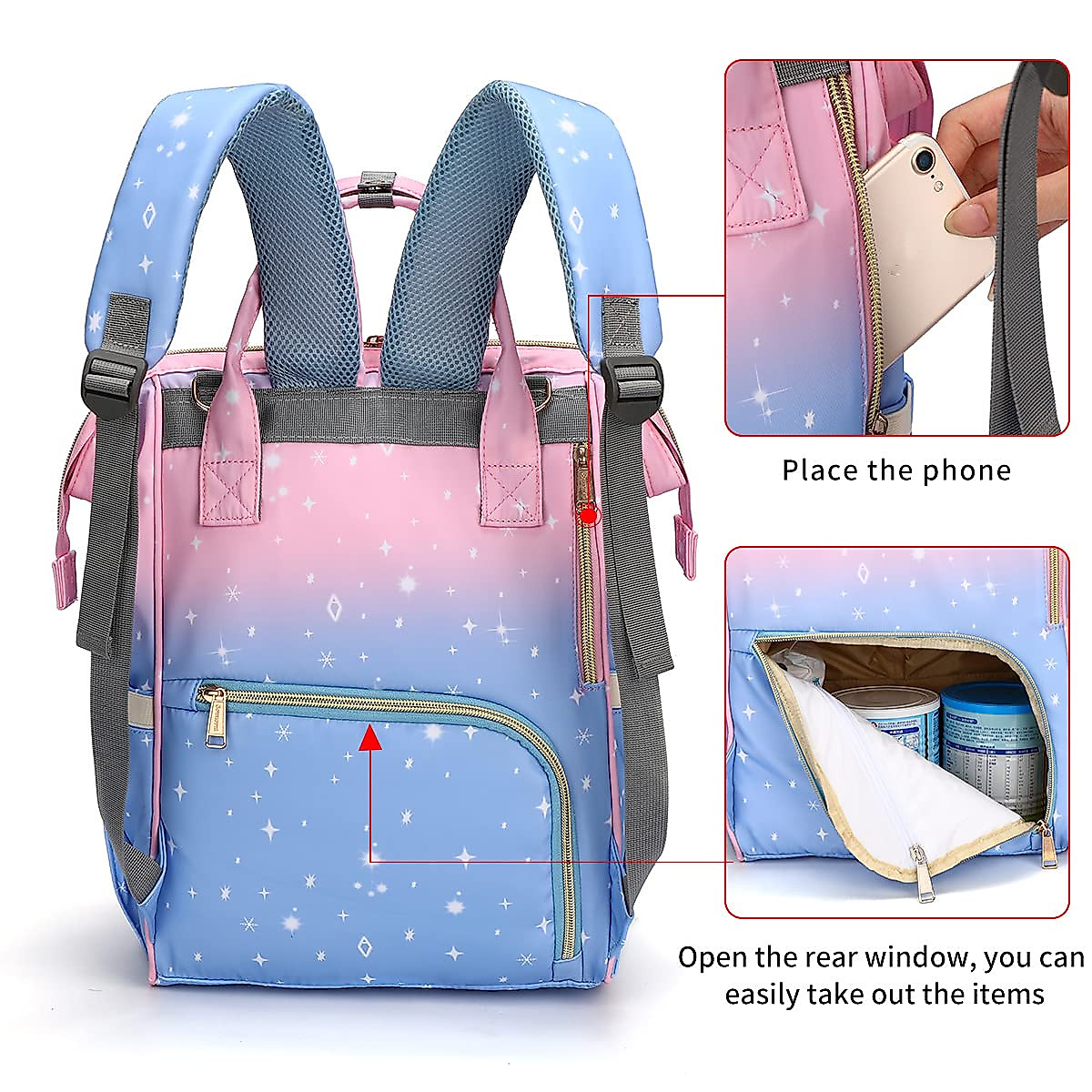 Sowaovut Diaper Bag Backpack, Upgraded Multifunction Diaper Bags for Mom, Waterproof Baby Bag Color Floral Durable Travel Maternity Backpacks for Women Moms Dads (Blue)