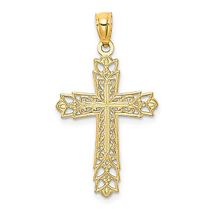 Auriga Fine Jewelry 14k Yellow Gold Polished Filigree Cross Pendant, Gift for Women