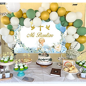 Lexfvpoo Mi Bautizo Baptism Backdrop 7x5ft First Holy Communion Christening Decorations Blue Flower Cute Angel God Bless Background for Boy Vinyl Mi Primera Comunion Banner Photo Shoot Props