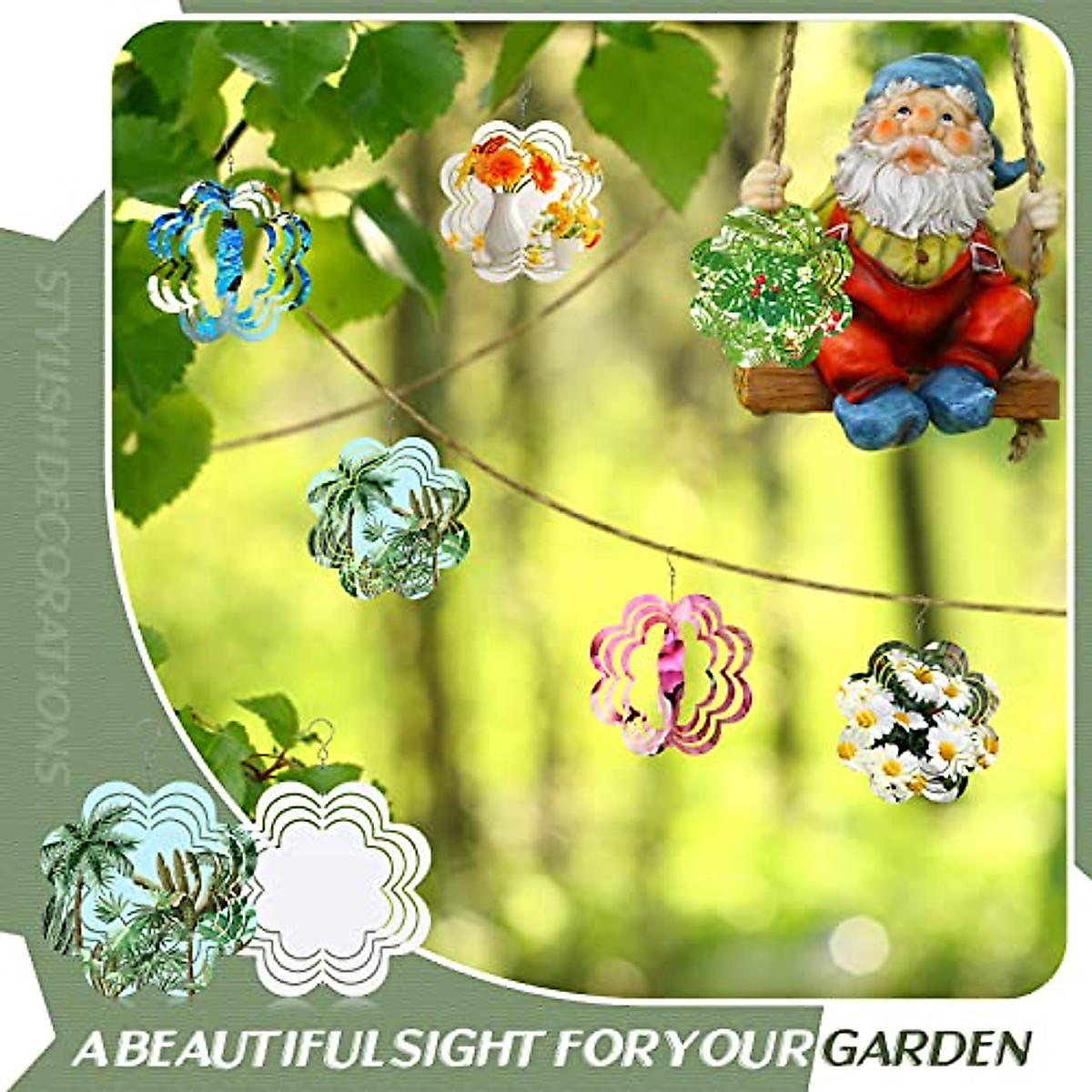 3 Pcs 10 Inch Sublimation Wind Spinner Blanks 3D Hanging Metal Sublimation Wind Spinners Double Sided Wind Powered Kinetic Sculpture for Yard Garden Indoor Outdoor