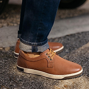 Jousen Men's Casual Shoes Memory Foam Mens Fashion Sneakers 3 Eyelets Business Dress Sneaker (A81Q06 Yellow Brown 14)