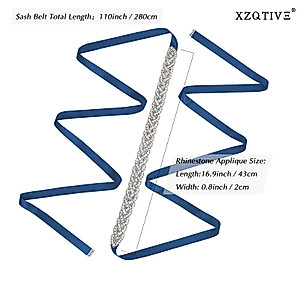 XZQTIVE Bridal Belt Handmade Crystal Rhinestone Braided Wedding Dress Sash Belt For Bridal Gowns, Silver, Blue Organza