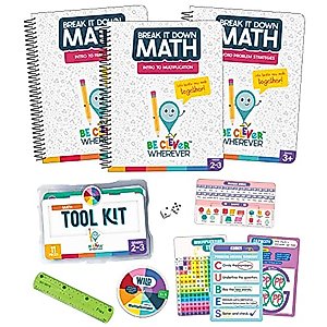 Be Clever Wherever Grade 3 Math Kit, 2nd & 3rd Grade Math Tool Kit, Word Problem Strategies, Intro To Multiplication, and Intro to Fractions Math Reference Books (14 Pc)