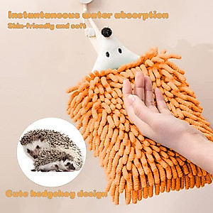sisiten Chenille Hand Towels for Bathroom 、Kitchen and Bedroom |Hanging Hand Drying Towel with Button Loop | Funny Hedgehog Hand Towel | 4 Packs