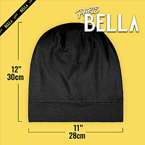 PARISBELLA Satin Lined Sleep Cap Bonnet for Curly Hair and Braids, Stay On All Night Wrap with Adjustable Strap for Women and Men, Black, Pack of 1