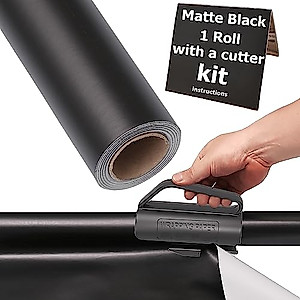 THMORT Matte Black Wrapping Paper Roll with a Cutter Kit for Birthday,Wedding,Christmas,Baby Shower,17 Inch X 33 Feet Pure Solid color All Occasions Wrapping Paper for Gift wrapping.