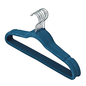 Velvet Clothes Hangers (Pack of 10), Navy, by Home Basics | Felt Hangers for Tops, Jackets, Dresses, and Pants | Contoured Hangers with Indents | Ultra-Thin Space Saving Clothes Hangers