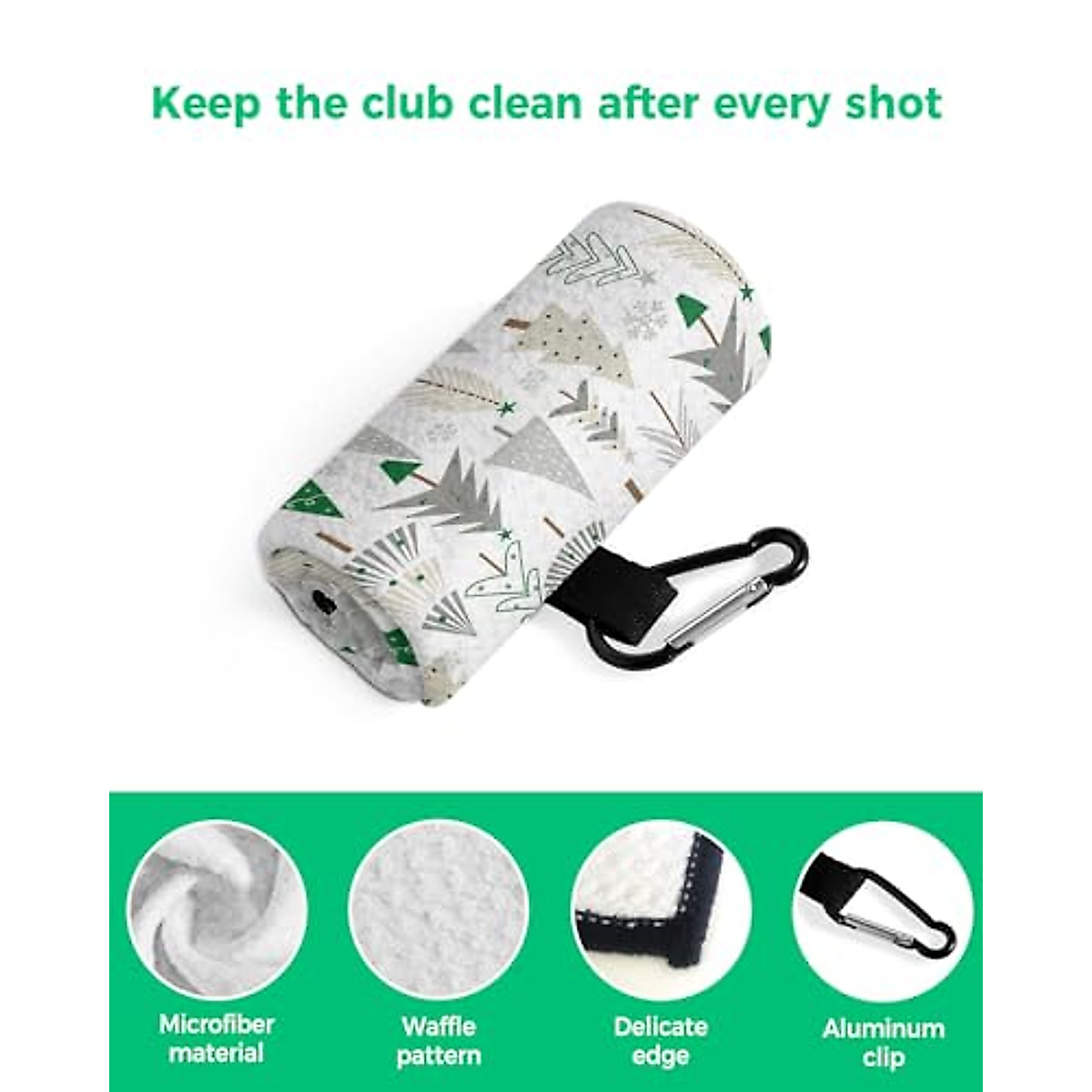 Yun Nist Golf Towel Christmas Tree Xmas Snowflake White,Waffle Pattern Microfiber Club Cleaner Golf Towels with Carabiner Clip for Women Men Dad,Winter Cedar Seamless Golf Towel for Golf Bags,24x16in