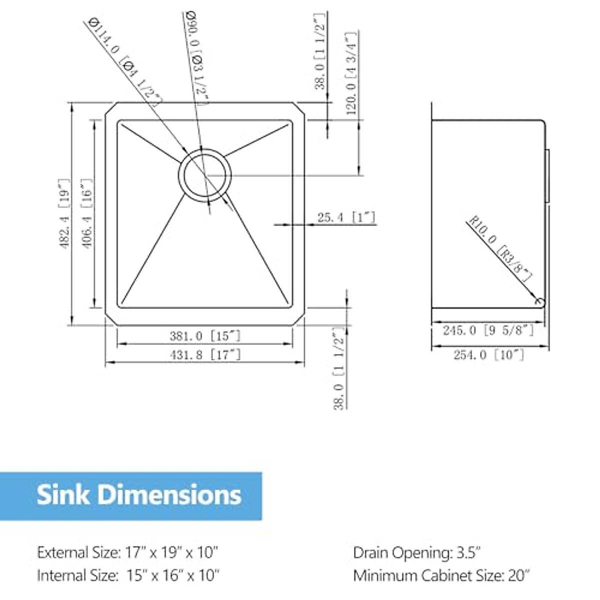 17 Inch Undermount Black Stainless Steel Kitchen Bar Sink, Scamall 17 X 19 X 10 Single Bowl 16 Gauge Stainless Steel Small Workstation Prep Wet Bar Sink Outdoor Sink with Cutting Board SML001SBG